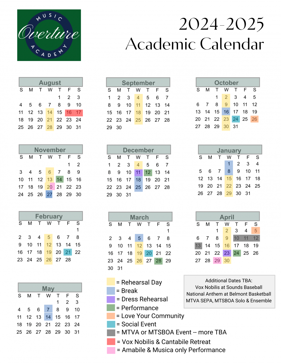 Calendar for 2024-25 – Overture Music Academy